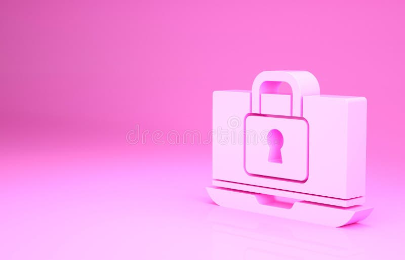 Pink Laptop And Lock Icon Isolated On Pink Background. Computer And ...
