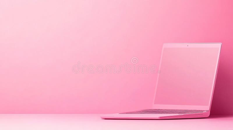 Pink Laptop on a Solid Pastel Pink Background with a Minimalistic ...