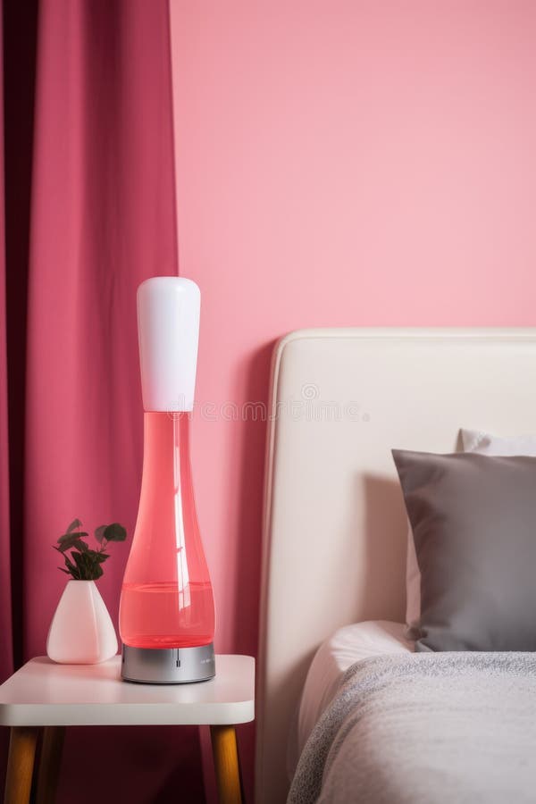 Pink Lava Lamp on Bedside Table in Bedroom in Daylight, Created Using ...