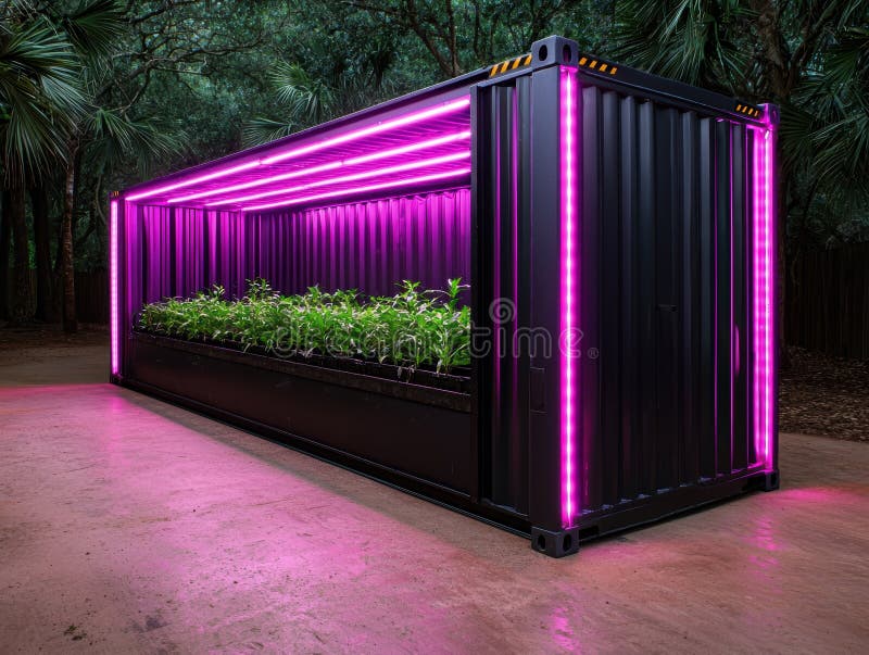 Pink LED Lights Illuminate a Shipping Container Converted into a Modern ...