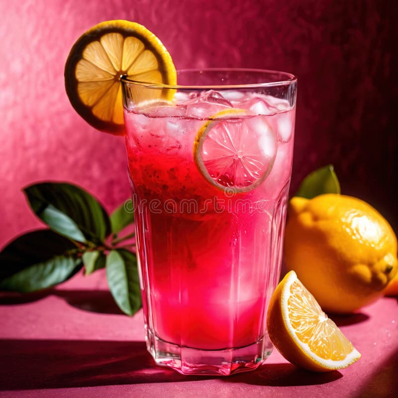 Pink Lemonade Pink Colored Fancy Fresh Squeezed Lemon Citrus Fruit Drink Stock Illustration