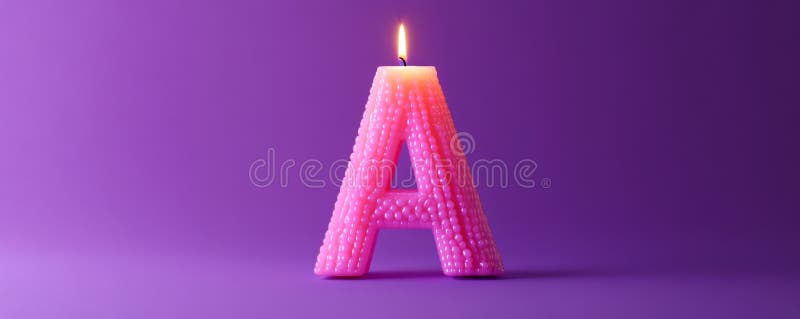 Pink Letter a Candle with Flame on Purple Background Stock Image ...