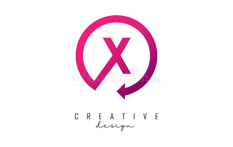 Pink X Letter Logo Design with Circle Frame and Arrow Stock Vector ...