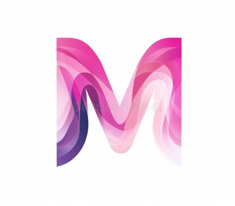 Pink Letter M Logo in Minimalistic Flat Style with Fluid Abstract Wave ...