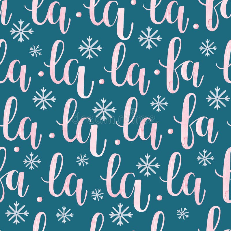 Pink Lettering with Snowflakes Watercolor Seamless Pattern on Dark ...