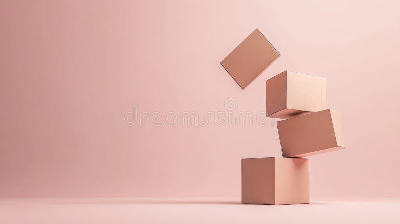 Pink Levitating Cubic Boxes on Pink Background Balancing Precariously ...