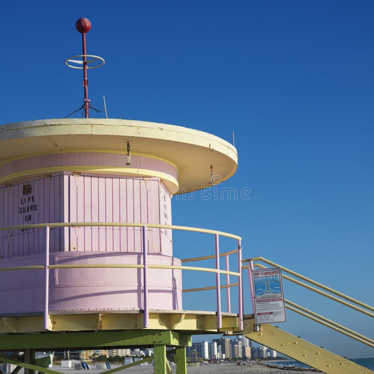 Pink lifeguard tower stock image. Image of sunshine, duty - 2046553