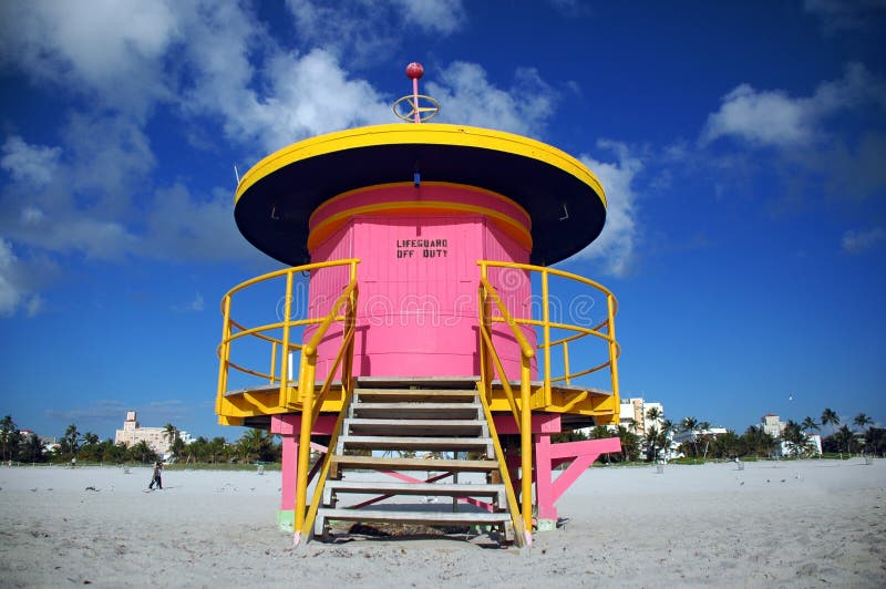 Pink Lifeguard Tower in South Beach Stock Image - Image of protection ...
