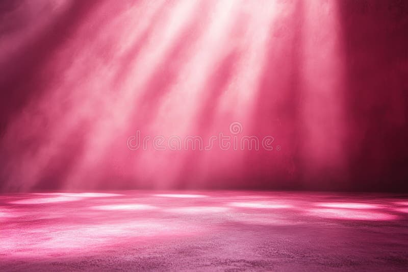 Pink Light Beams Shining Down on Empty Room with Textured Concrete ...