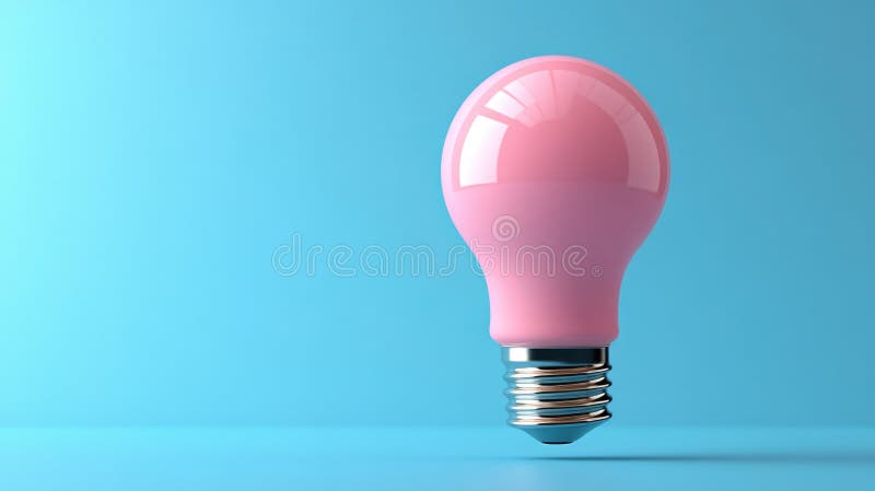 Pink Light Bulb Against Blue Background with Reflective Surface Stock ...