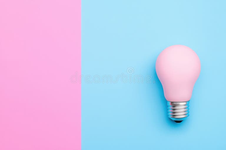 Pink Light Bulb on Blue and Pink Split Background for Creative Concepts ...