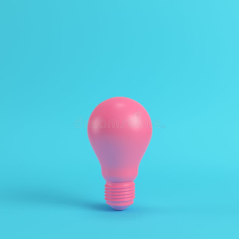 Pink Light Bulb On Bright Blue Background In Pastel Colors. Mini Stock ...