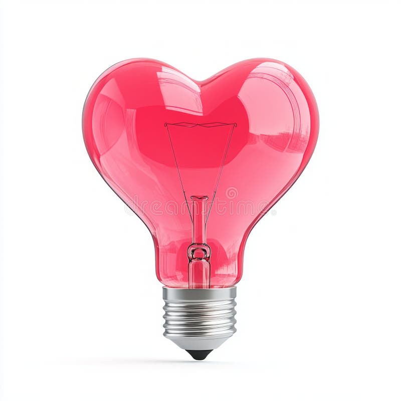 Pink Light Bulb in Heart Shape on White Background Stock Image - Image ...