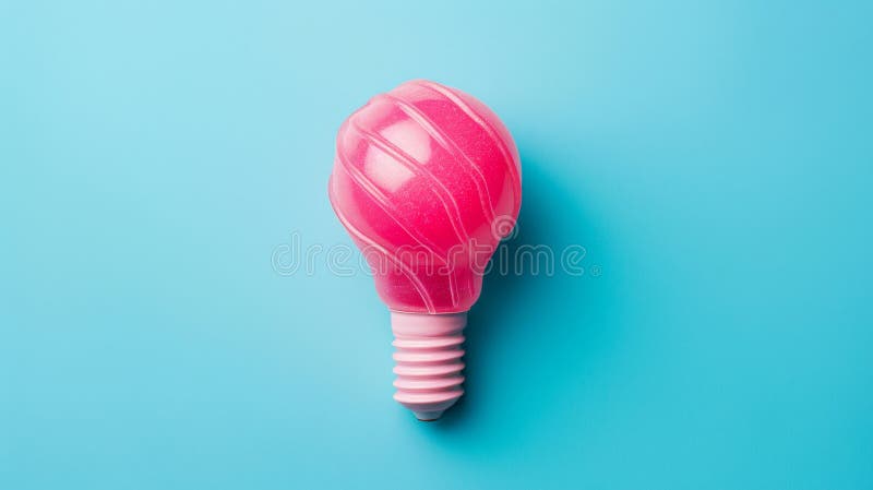 Pink Light Bulb Shaped Candy on Blue Background, Minimalistic Concept ...