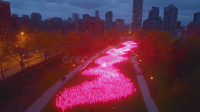 Pink Light Installation Cityscape Nighttime Display Stock Illustration ...