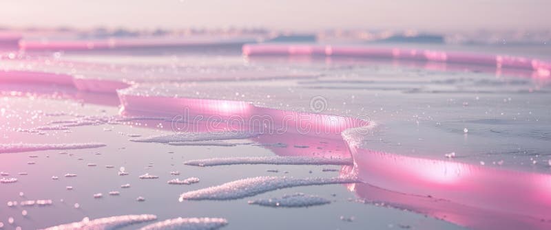 Pink Light Reflections on Ice Creating a Dreamy Winter Scene. Stock ...