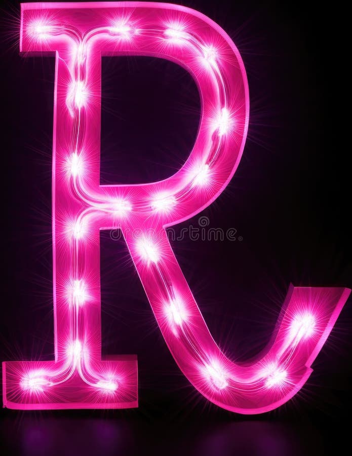 A Pink Lighted Letter R on a Black Background, AI Stock Photo - Image ...