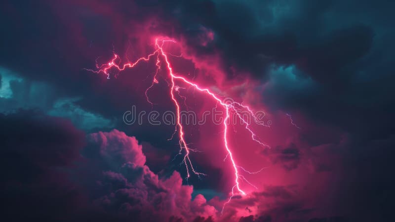 Lightning Storm with Striking Bolt Against Dramatic Sky, Nature Power ...