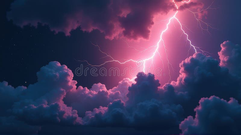 Pink Lightning Storm Over Dramatic Cloudscape Stock Illustration ...