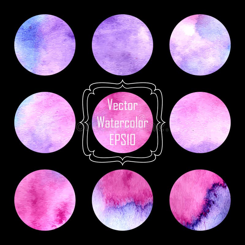 Pink, Lilac and Purple Watercolor Hand Painted Circle Shape Design ...