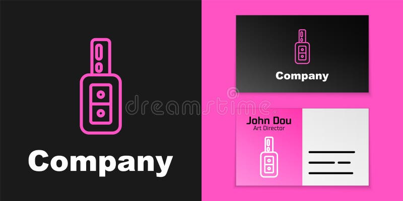 Pink Line Car Key with Remote Icon Isolated on Black Background. Car ...