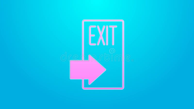 Pink Line Fire Exit Icon Isolated on Blue Background. Fire Emergency ...