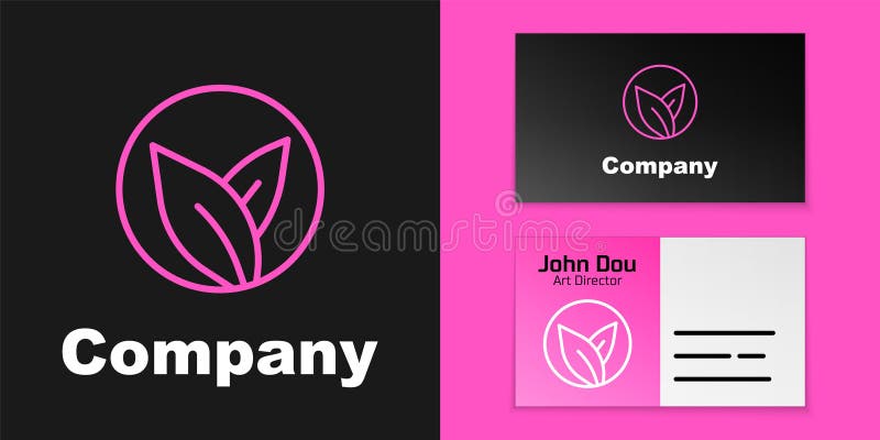 Pink Line Tea Leaf Icon Isolated on Black Background. Tea Leaves. Logo ...