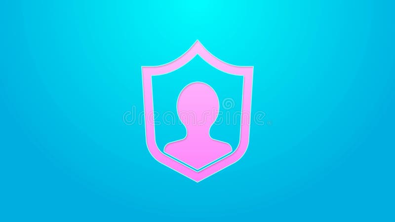 Pink Line User Protection Icon Isolated on Blue Background. Secure User ...