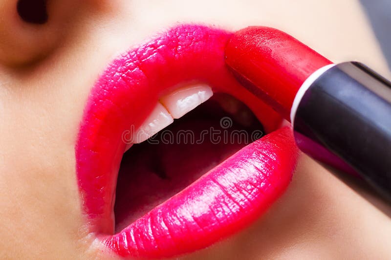 Red Lipgloss Dripping from Woman S Lips Stock Image - Image of beauty ...