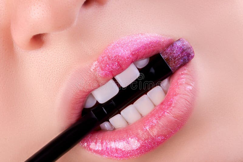 Pink lips close-up. stock image. Image of classic, beauty - 60555901