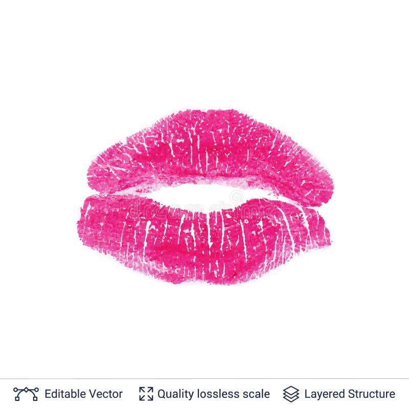 Pink Lips Print Isolated on White Background. Stock Vector ...