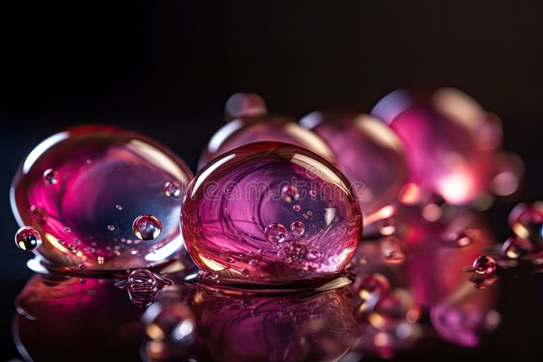 Pink Liquid Drops with Bubbles, Illustration. Generative AI Stock ...