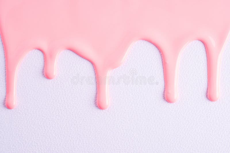 Pink Liquid Drops of Paint Color Flow Down on White Canvas. Abstract ...