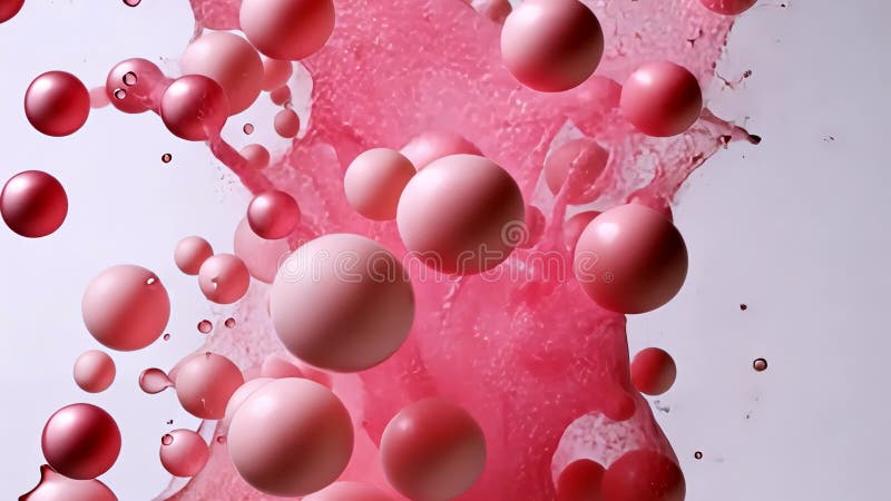 Pink Liquid Explosion with Floating Spheres on White Background Stock ...