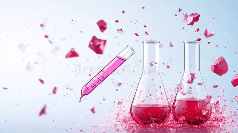 Pink Liquid Explosion in Laboratory Flasks a Dramatic Image of Pink ...
