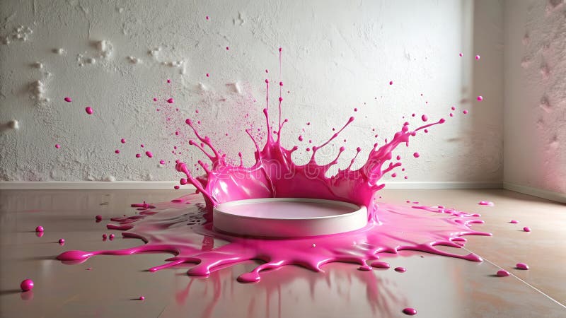 Pink Liquid Explosion Surrounding a Circular Platform on a Smooth Floor ...