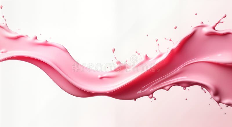 Pink Liquid Flows, Splashes on White Background. Fluid Movement Creates ...