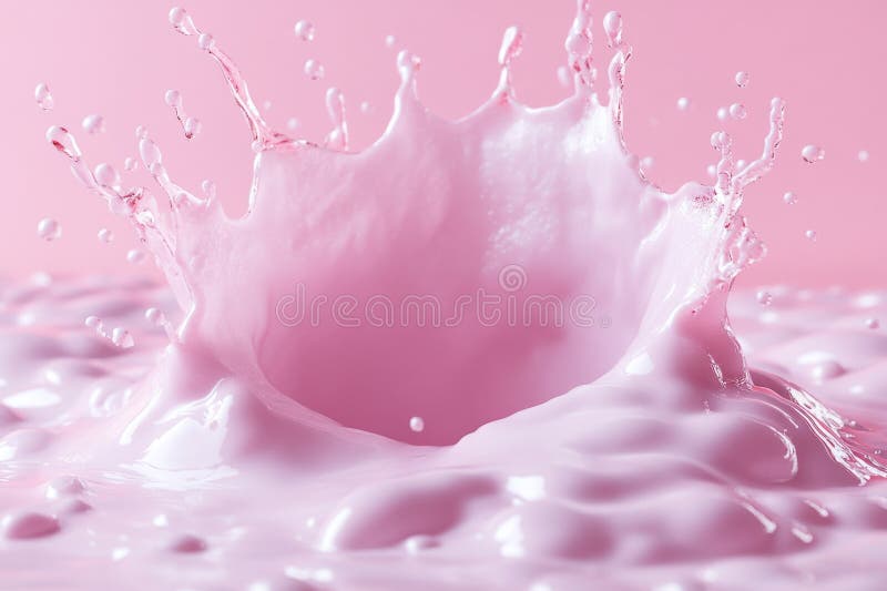 Pink Liquid Splashing and Making Crown Shaped Drops on Pink Background ...