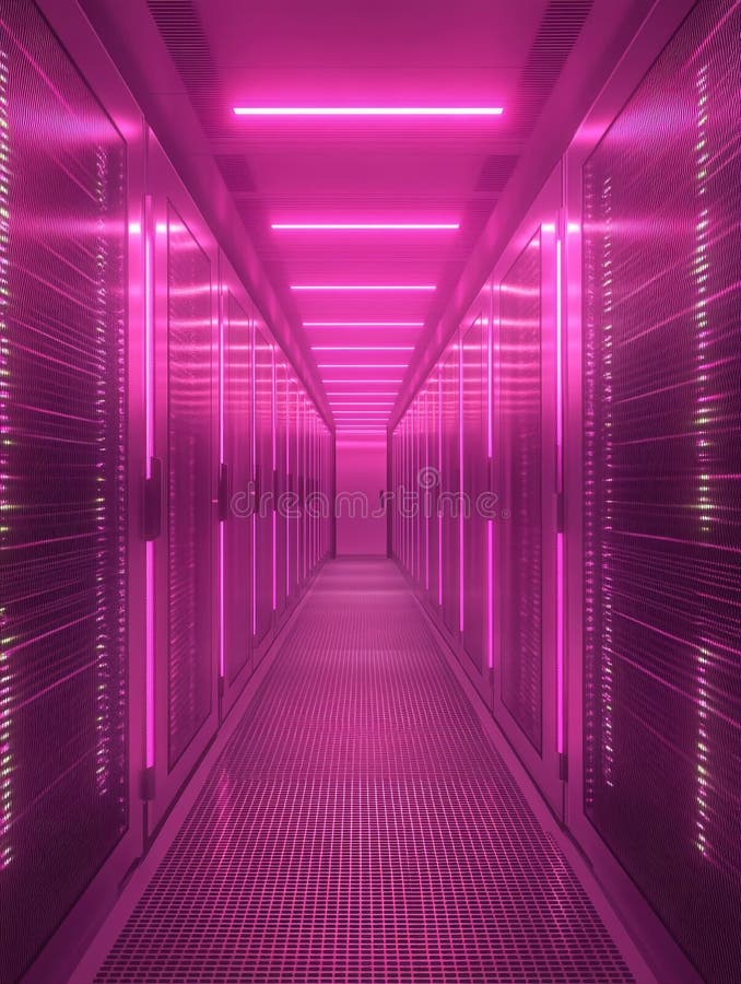 Pink-Lit Data Center Interior Stock Photo - Image of infrastructure ...