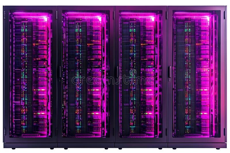 Pink-lit Server Racks in Data Center Stock Illustration - Illustration ...