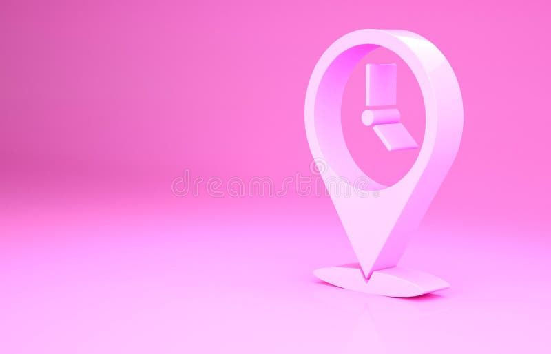 Pink Location with Clock Icon Isolated on Pink Background. Minimalism ...