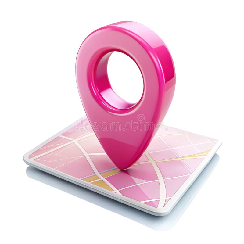 Pink Location Pin on Paper Map Icon Isolated on White Background Stock ...