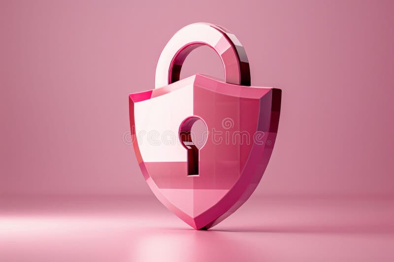 Pink Lock with Shield on Pink Background. Generative Ai Stock ...