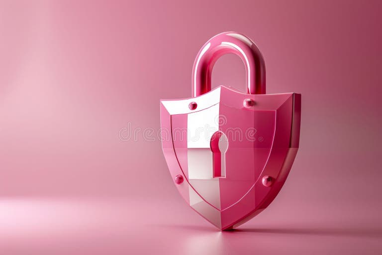 Pink Lock with Shield on Pink Background. Generative Ai Stock ...