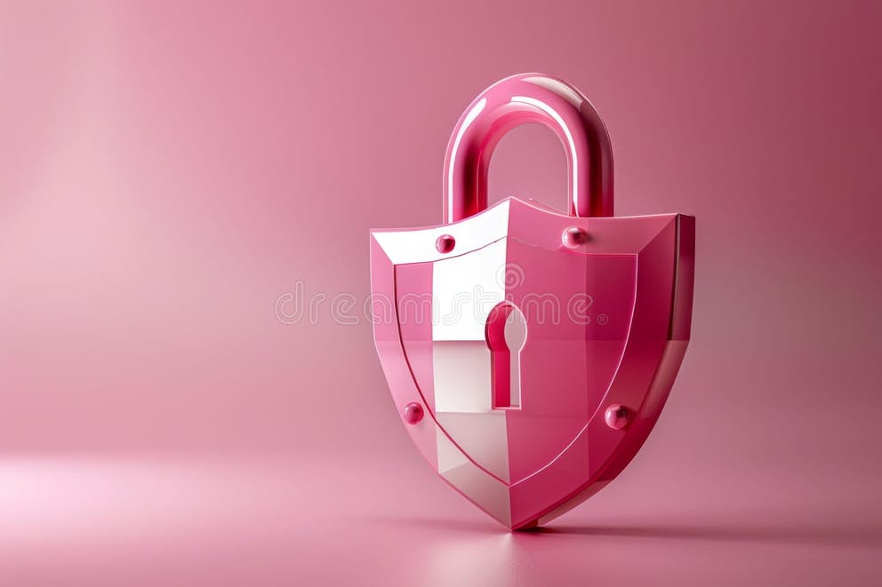 Pink Lock with Shield on Pink Background. Generative Ai Stock ...