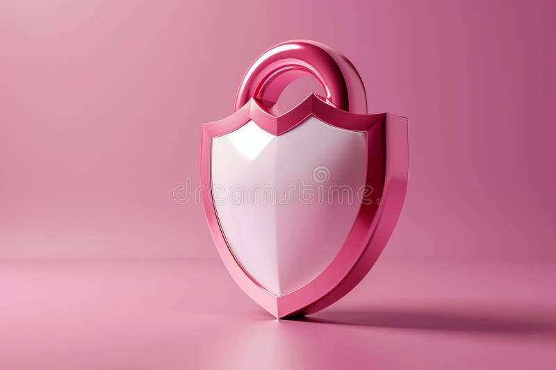 Pink Lock with Shield on Pink Background. Generative Ai Stock ...