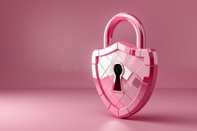 Pink Lock with Shield on Pink Background. Generative Ai Stock ...