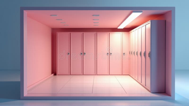 Pink Locker Room Interior Design Stock Illustration - Illustration of ...
