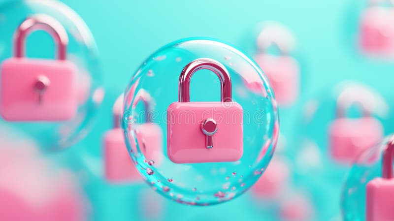 Pink Locks Inside Transparent Bubbles Stock Illustration - Illustration ...