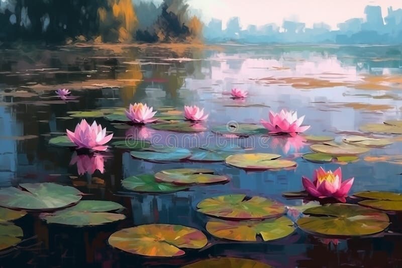 Pink Lotus, Beautiful Scenery Quit Pond Stock Illustration ...